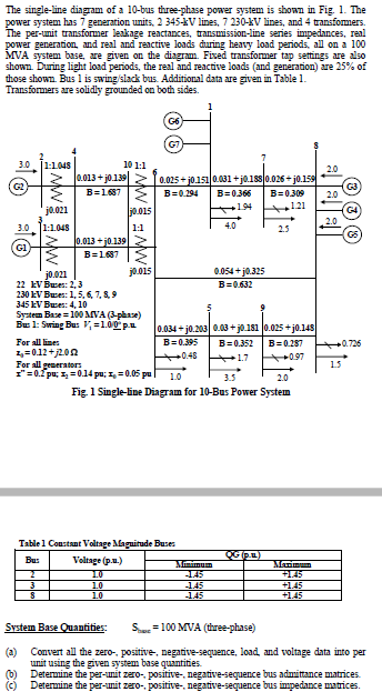 Tie single-line diagram of a 10-bus three-phase poner | Chegg.com