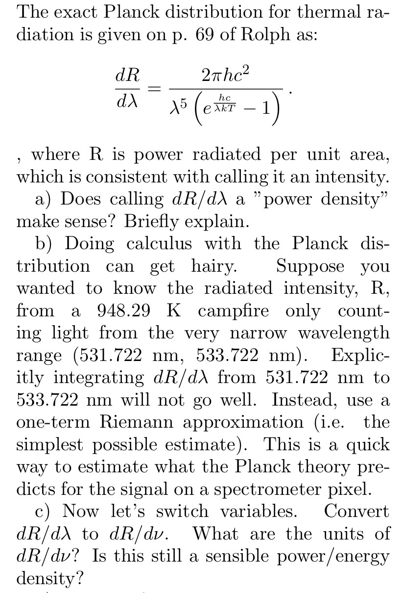 The exact Planck distribution for thermal radiation | Chegg.com