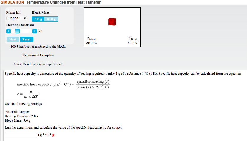Solved SIMULATION Temperature Changes from Heat Transfer | Chegg.com