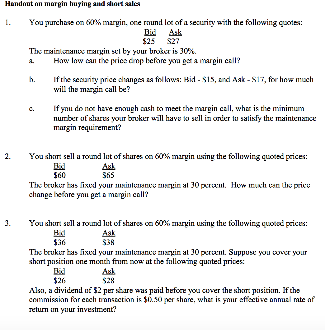 Solved Handout on margin buying and short sales You | Chegg.com