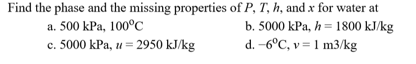 Solved Find the phase and the missing properties of P, T, h, | Chegg.com