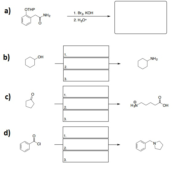 Solved OTHP 1. Br2 KOH 2. H30+ NH2 b) OH NH2 H3N OH 3. t0 3. | Chegg.com