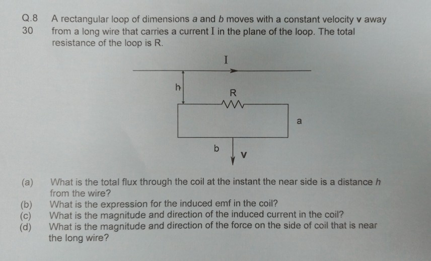 Solved Q.8 30 A rectangular loop of dimensions a and b moves | Chegg.com