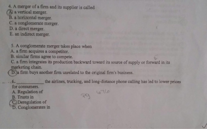 Solved A merger of a firm and its supplier is called a | Chegg.com