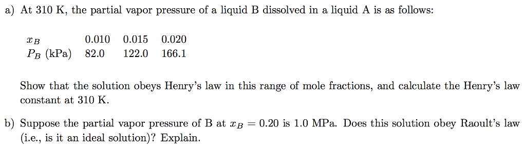 Solved At 310 K, the partial vapor pressure of a liquid B | Chegg.com