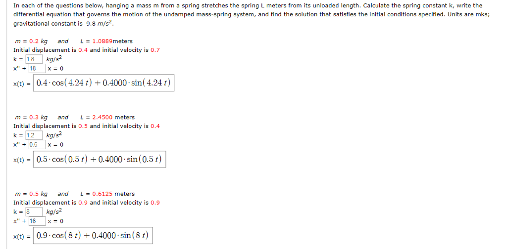 Solved In each of the questions below, hanging a mass m from | Chegg.com