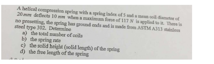 Solved A helical compression spring with a spring index of 5 | Chegg.com