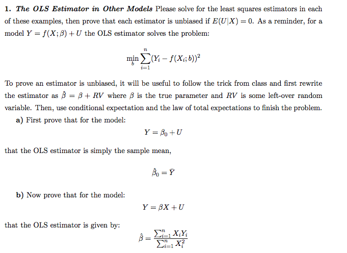 Solved 1. The OLS Estimator in Other Models Please solve for | Chegg.com