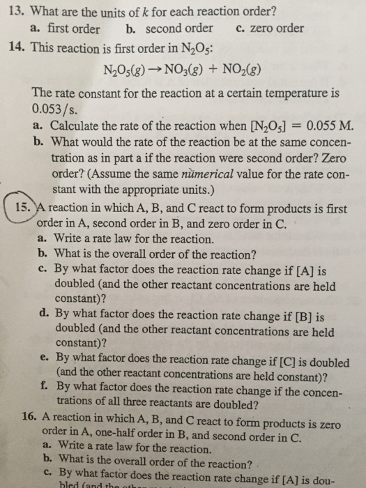 Solved What are the units of k for each reaction order? | Chegg.com