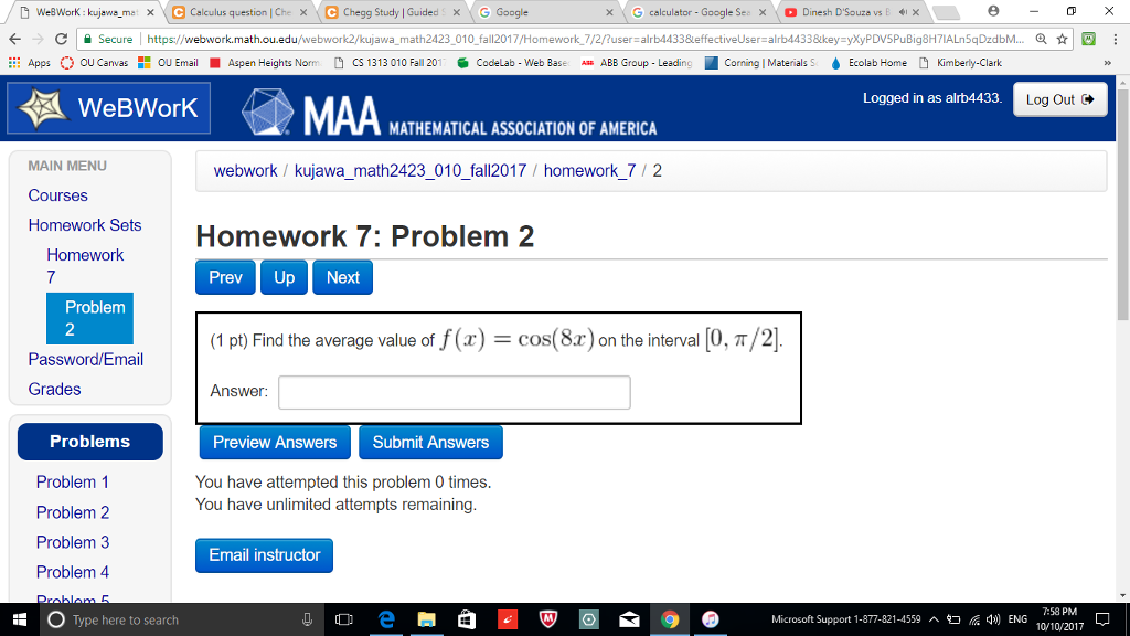Calculus Archive | October 10 2017 | Chegg.com