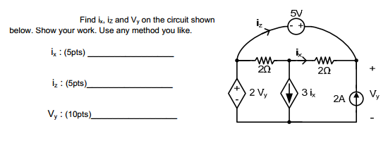 Solved Find i_x, i_z and V_y on the circuit shown below. | Chegg.com