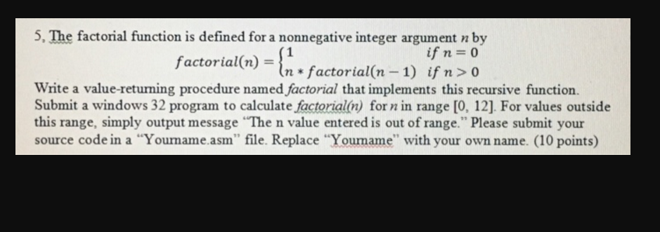 Solved The factorial function is defined for a nonnegative | Chegg.com