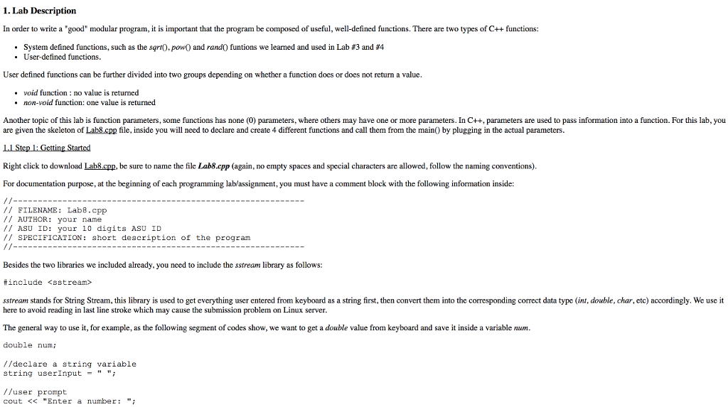 Solved 1. Lab Description In order to write a 'good" modular | Chegg.com