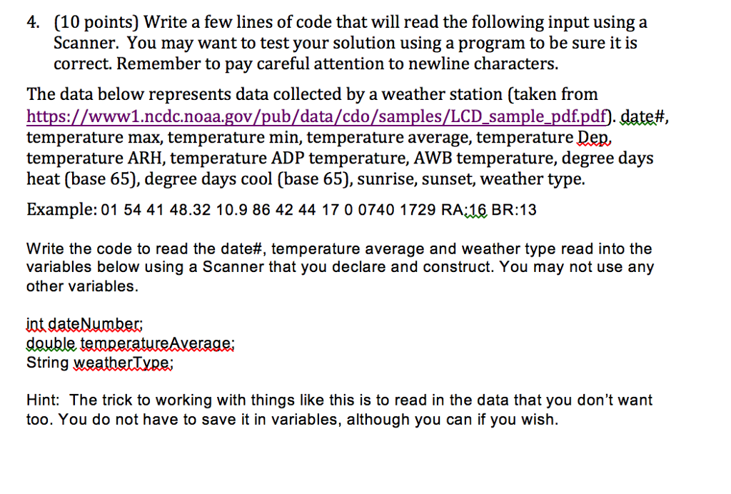 4. (10 points) Write a few lines of code that will | Chegg.com