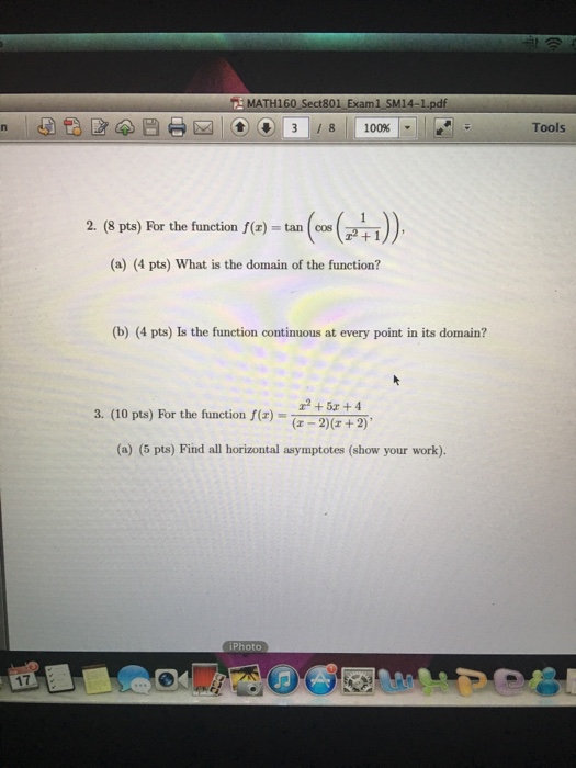 Solved For the function f(x) = tan (cos (1/X^2 + 1)), (a) | Chegg.com