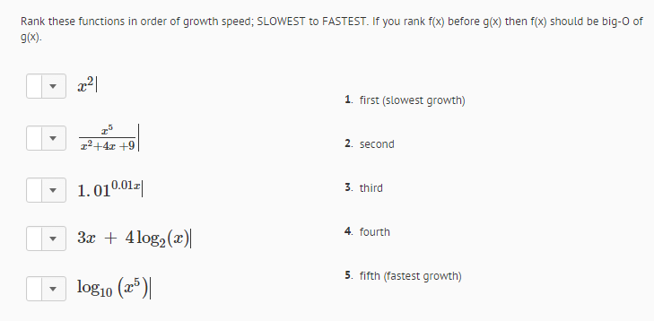 Solved Rank these functions in order of growth speed; | Chegg.com