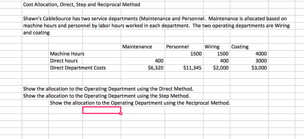 Solved Cost Allocation, Direct, Step and Reciprocal Method | Chegg.com