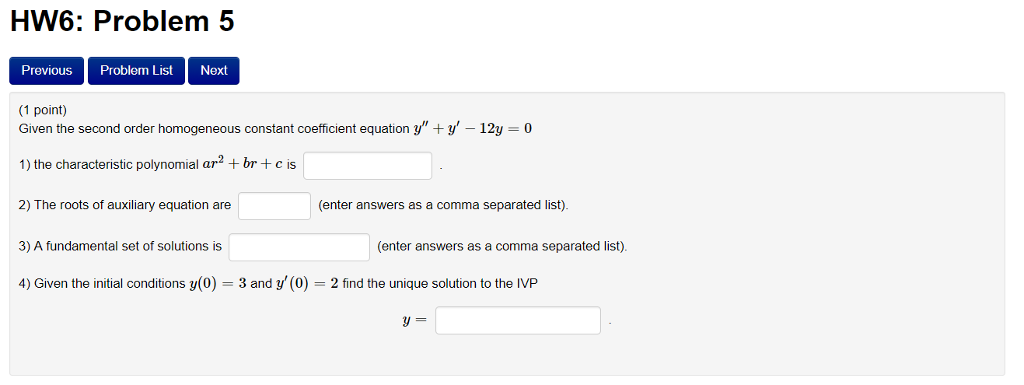 Solved HW6: Problem 5 PreviouS Problem List Next (1 point) | Chegg.com