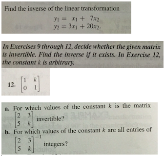 Solved Find the inverse of the linear transformation y_1 = | Chegg.com