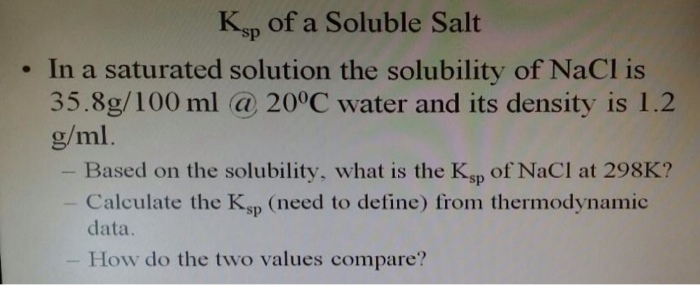 Ksp of a Soluble Salt . In a saturated solution the | Chegg.com