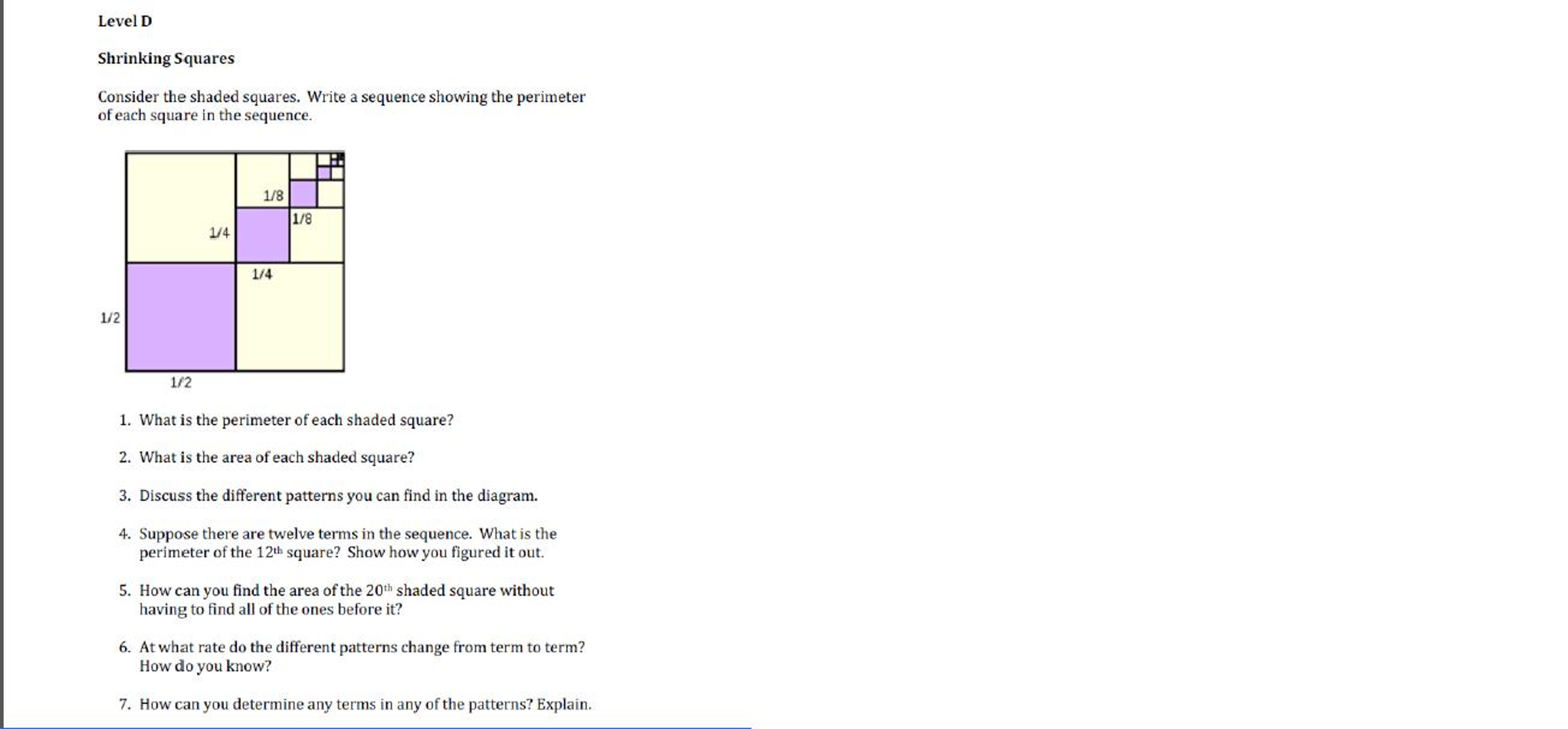 Solved Level D Shrinking Squares Consider the shaded | Chegg.com