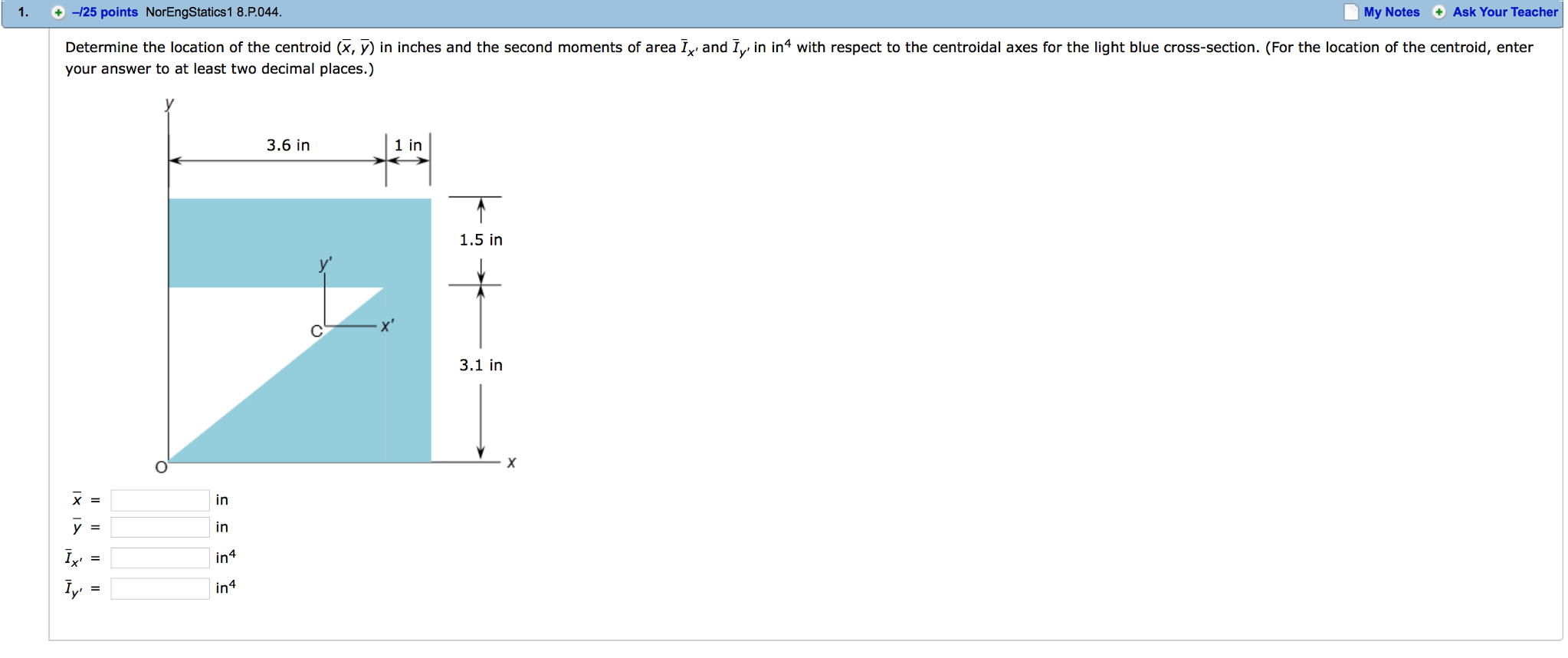 Solved Determine the location of the centroid (bar x, bar y) | Chegg.com