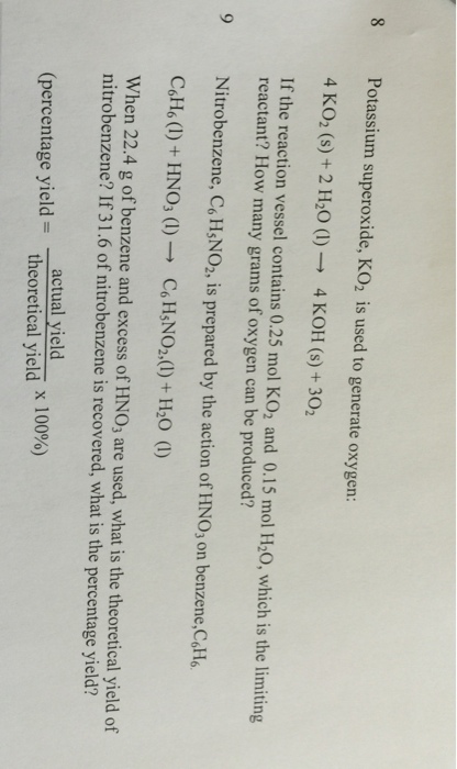 Solved 8 Potassium Superoxide KO2 is used to generate | Chegg.com