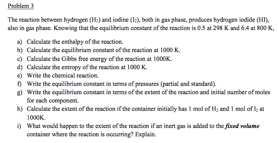 Solved the reaction between hydrogen and iodine, both in gas | Chegg.com