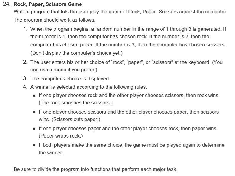 Solved 24. Rock, Paper, Scissors Game Write a program that | Chegg.com