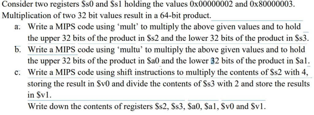 Solved Consider two registers Ss0 and Ssl holding the values | Chegg.com