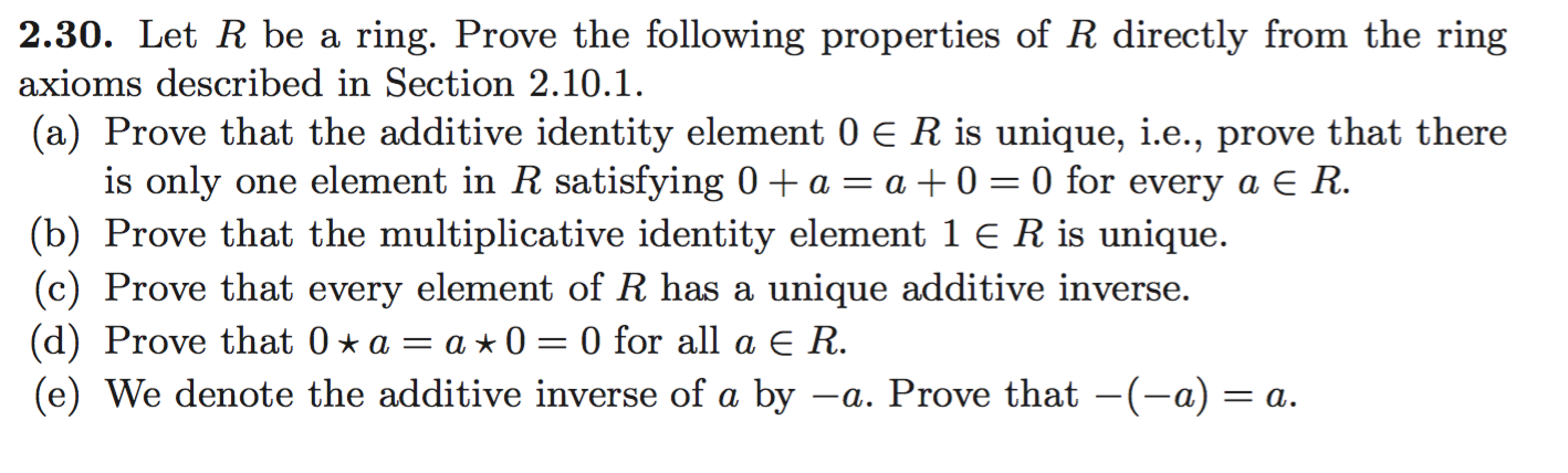 Solved 2.30. Let R be a ring. Prove the following properties | Chegg.com