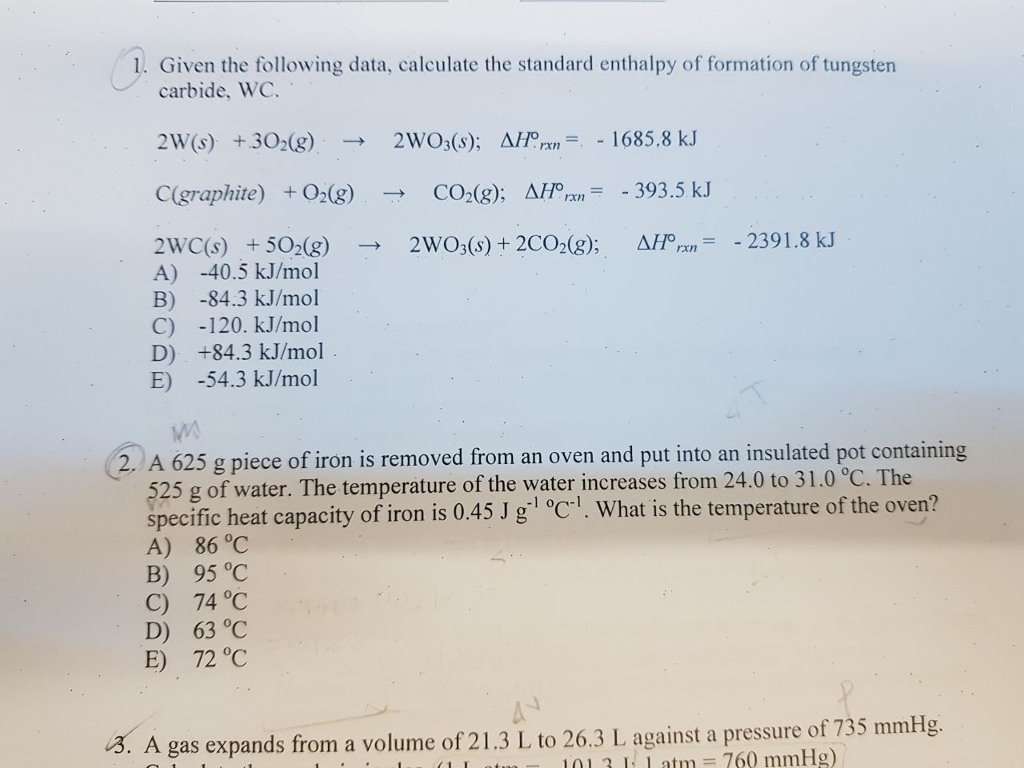 Solved 1. Given the following data, calculate the standard | Chegg.com