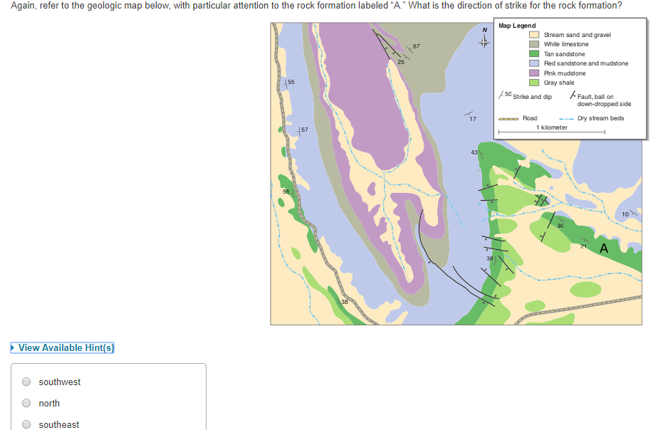 Solved Again, refer to the geologic map below, with | Chegg.com