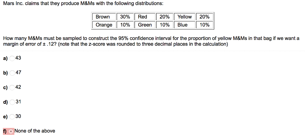 Solved Mars Inc. claims that they produce M&Ms with the | Chegg.com