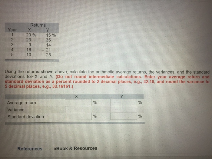 Solved Using The Returns Shown Above Calculate The