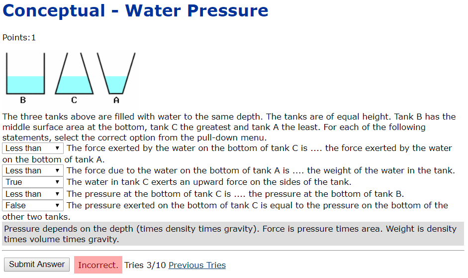 Solved Conceptual - Water Pressure Points: 1 The three tanks | Chegg.com