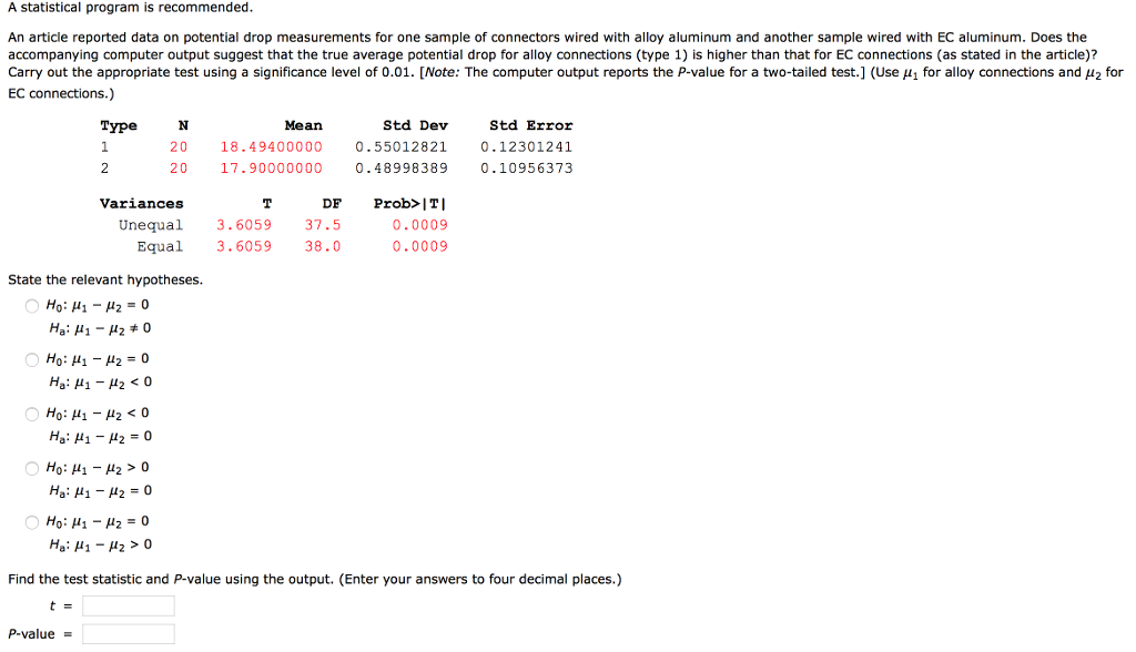 Solved A statistical program is recommended An article | Chegg.com