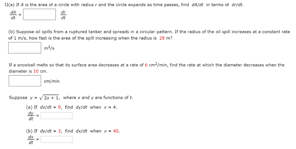 Solved 1)(a) If A is the area of a circle with radius r and | Chegg.com