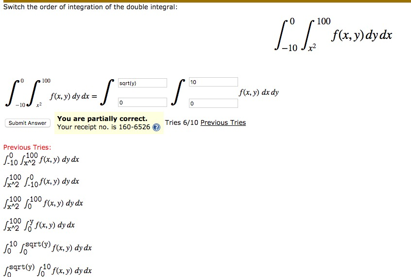 Solved Switch the order of integration of the double | Chegg.com