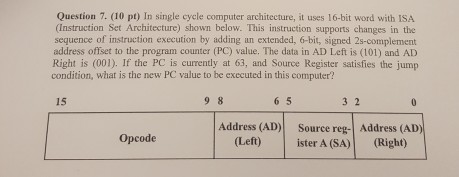 In single cycle computer architecture, it uses 16-bit | Chegg.com