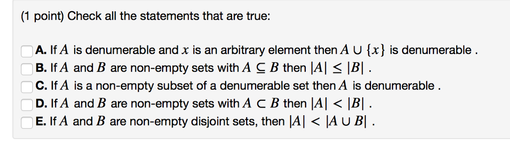 Solved (1 point) Check all the statements that are true: A. | Chegg.com