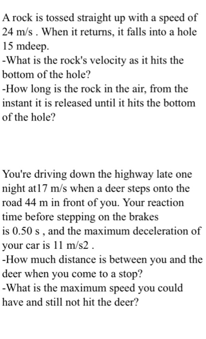 Solved A rock is tossed straight up with a speed of 24 m/s. | Chegg.com