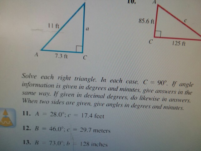 Solved T0. 85.6 ft (t 125 ft 7.3 ftC Solve each right | Chegg.com