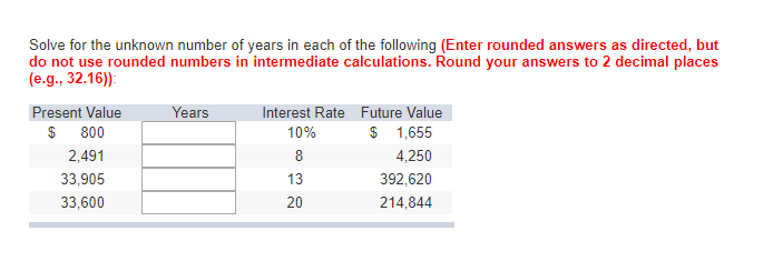 Solved Solve for the unknown number of years in each of the | Chegg.com