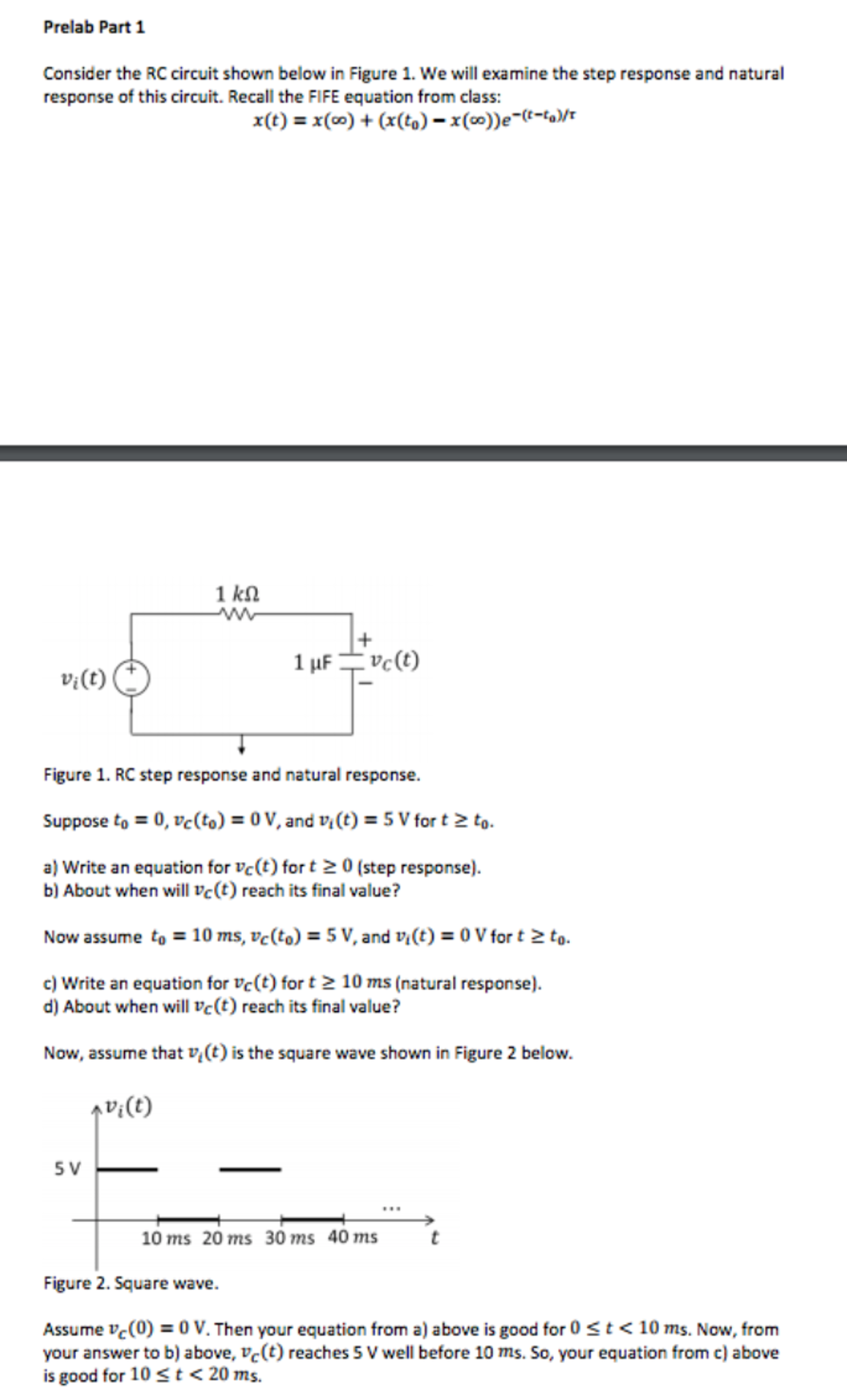 Solved Consider The Rc Circuit Shown Below In Figure 1 We