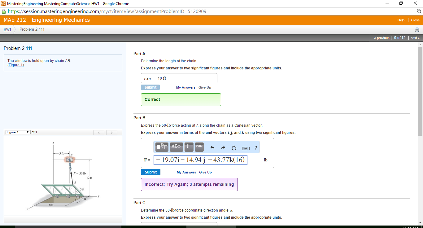 Solved The window is held open by chain AB. (Figure 1) | Chegg.com