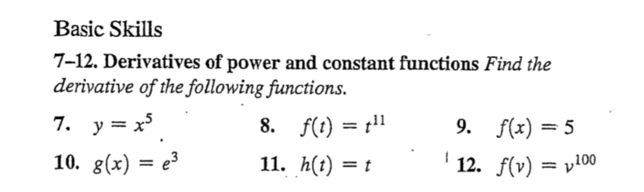 Solved Basic Skills 7-12. Derivatives of power and constant | Chegg.com