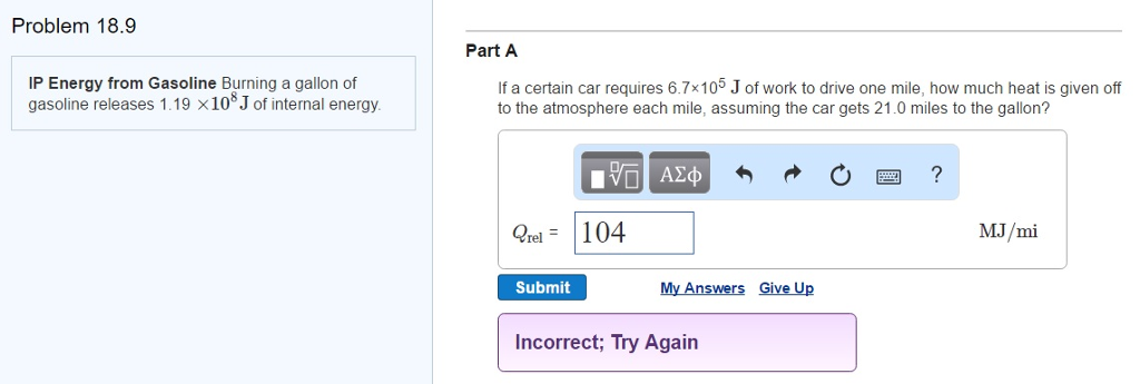 Solved IP Energy from Gasoline Burning a gallon of gasoline | Chegg.com