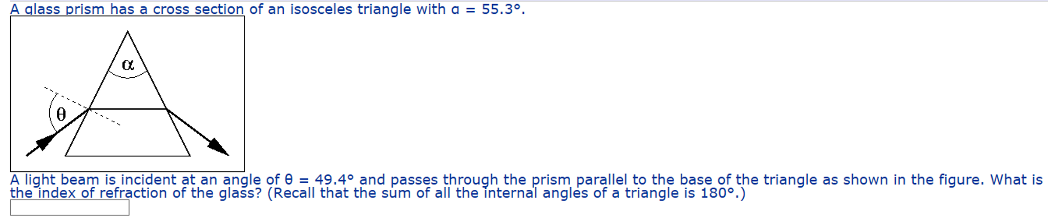 Solved A glass prism has a cross section of an isosceles | Chegg.com