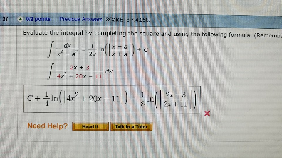 Solved 27, + 0/2 points l Previous Answers SCalc T874058 | Chegg.com